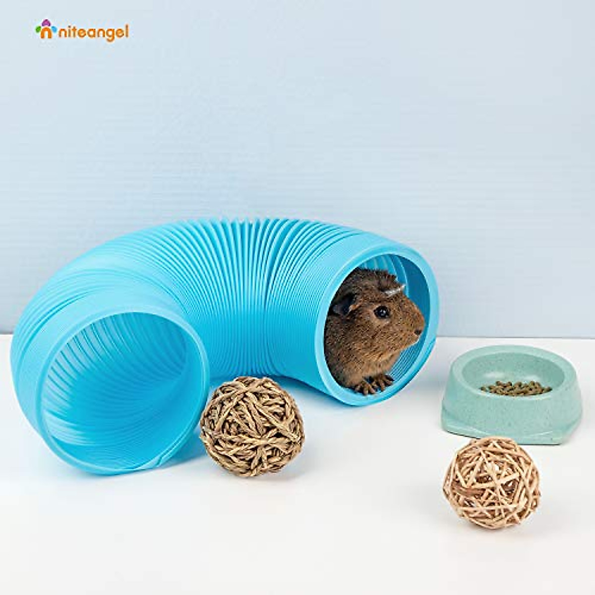 Niteangel Fun Tunnel with 3 Pack Play Balls for Guinea Pigs, Chinchillas, Rats and Dwarf Rabbits (Blue)