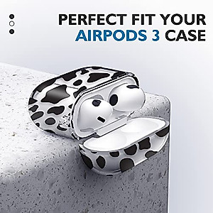 Maxjoy for AirPods 3 Case Cover, Clear AirPod 3rd Generation Case for Women Men Soft Protective iPod 3 Case with Keychain Designed for Apple Airpod 3rd gen Charging Case 2021, Cow Print