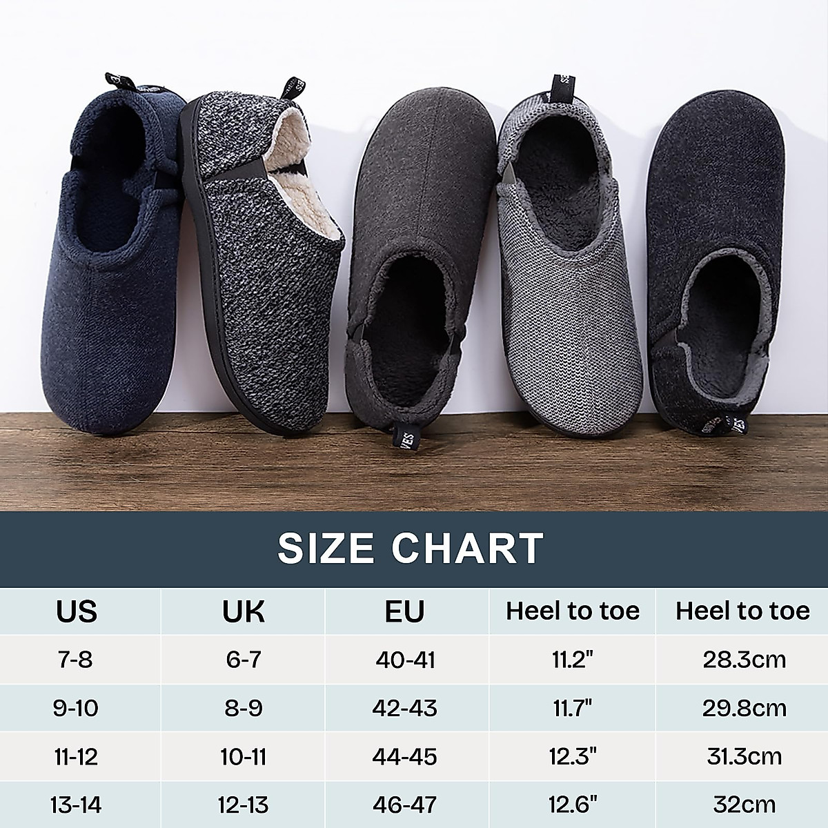 Snug Leaves Men's Fuzzy Wool Felt Memory Foam Slippers Warm Winter Faux Sherpa Indoor Outdoor House Shoes with Dual Side Elastic Gores (Size 11-12 M, Dark Gray)