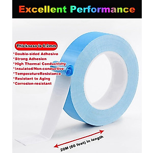 Double Sided Tape 1inch x 66Feet Thermal Tape Heavy Duty Super Strong Adhesive, Insulation Heat Transfer Tape for Paste CPU Heatsink, Mounting LED Strip, Carpet Fixing, Woodworking Project, DIY Crafts