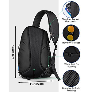 WATERFLY Small Hiking Sling Bag: Lightweight Sports Crossbody Backpack Over Shoulder Daypack Casual Cross Body Chest Side Pack for Man Woman