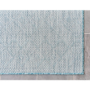 Unique Loom Outdoor Trellis Collection Area Rug - Tribal Trellis (2' x 6' 1" Runner, Aqua/ Ivory)