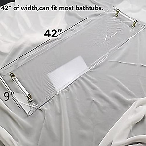 42" transaprent Bathtub Caddy with Silver Handle for Luxury Bathroom