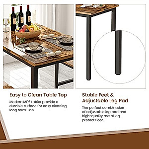 Recaceik 3 Piece Dining Table Set, Modern Bar Table Set w/ 2 Stools Kitchen Table Set for 2 Compact Design Kitchen Bar Table and Chairs for Dining Room, Living Room, Apartment, Small Space (Brown)