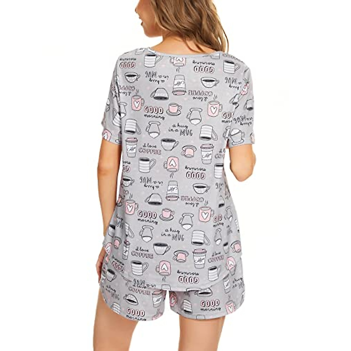 Fuezosst Womens Pajama Sets Short Sleeves 2 Pieces Lounge Outfits Set with Pockets