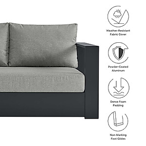 Modway Tahoe Aluminum Outdoor Patio Furniture Gray, Modular Weather-Resistant Cushions, Ideal for Deck, Backyard Poolside, 3-Piece Sectional Sofa Set