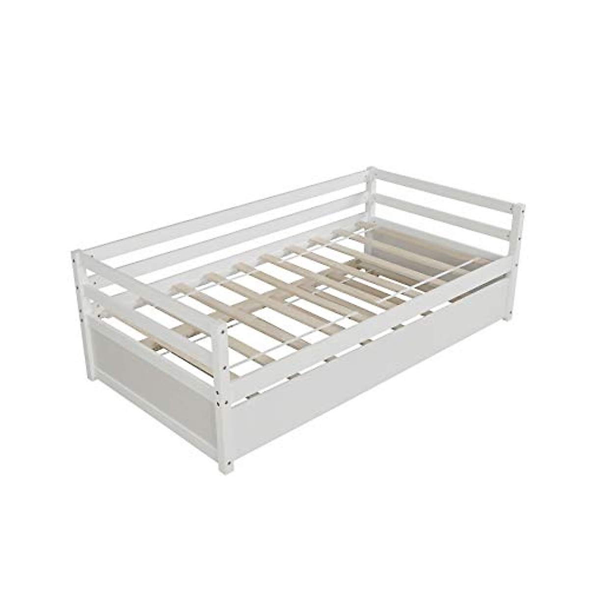 Hanway Twin Daybed with Trundle – Pine Wood Material Bed Frames – Elegant Furniture for Compact Rooms – Bedroom Accessories Ideal for Small Living Spaces – Classic White Paint Coating