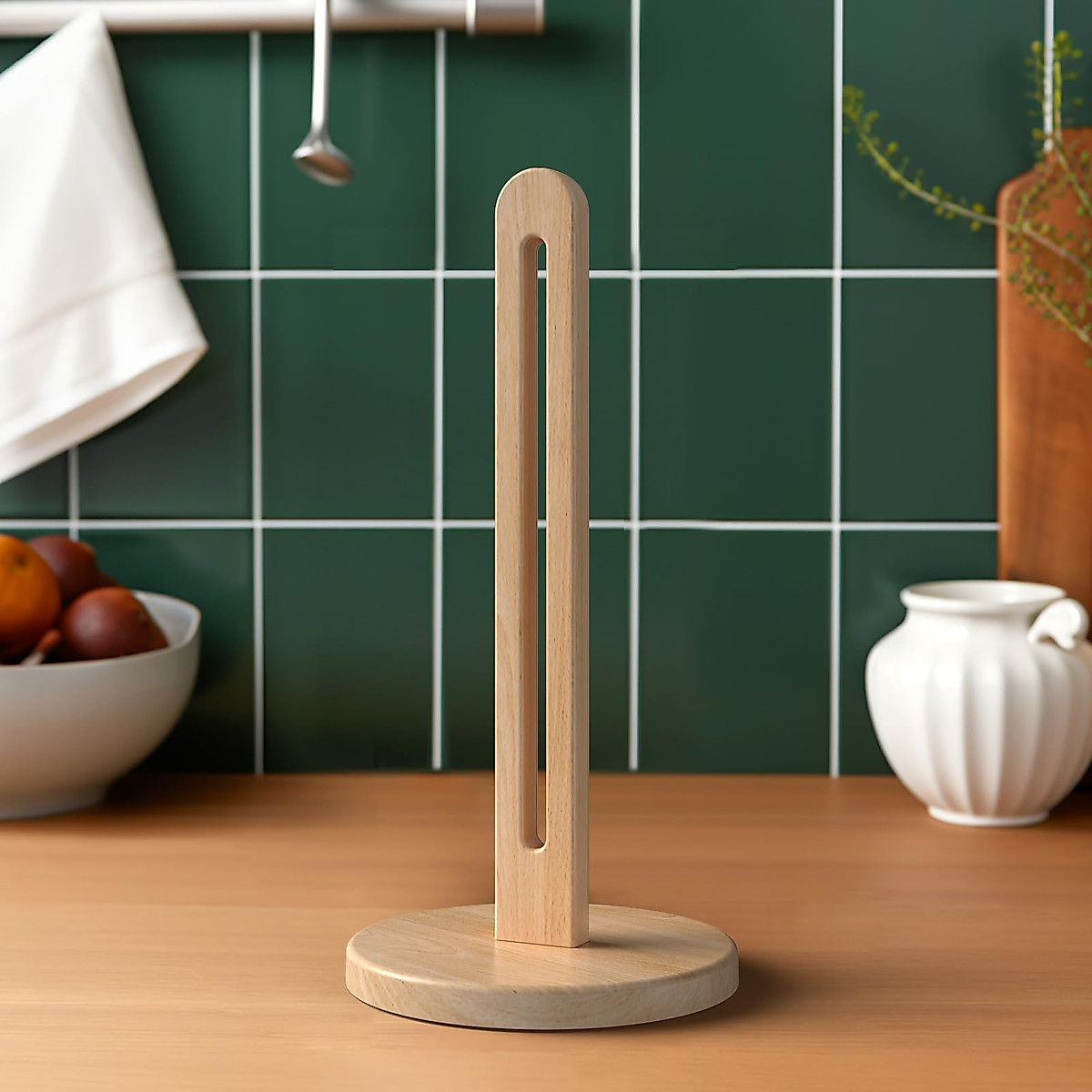 KitchLife Wooden Paper Towel Holder Countertop, Fits Jumbo Roll - Solid Beechwood Paper Towel Dispenser Stand with Anti-Skid Base, 1 Pack