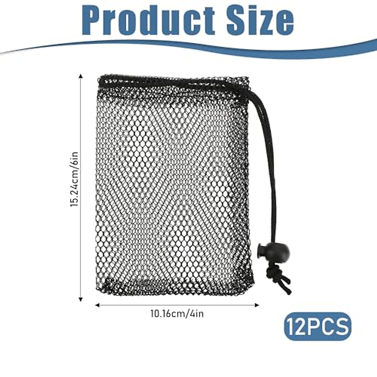 COMNICO Small Mesh Bags, 12Pcs Nylon Storage Bags for Washing Machine Black Mesh Drawstring Bag Portable Travel Stuff Bags with Sliding Drawstring for Travel Sports Storage Toy Outdoor Activities