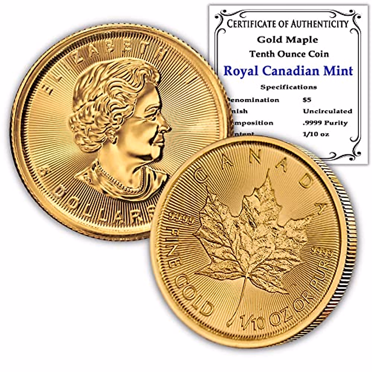 1979 - Present (Random Year) CA 1/10 oz Canadian Gold Maple Leaf Coin Brilliant Uncirculated (BU) with a Certificate of Authenticity $5 BU