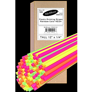 10NE121 MyMicco - 150 Giant 12" x 1/4" Neon Plastic Straws - Shakes, Shakes - Ships To You From OHIO
