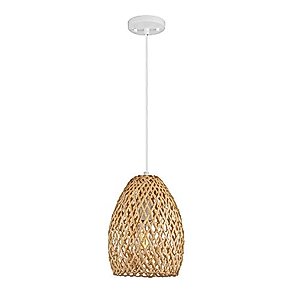 Globe Electric 61090 1-Light Pendant Light, Light Twine Shade, White Socket, White Cloth Hanging Cord, E26 Base Socket, Kitchen Island, Pendant Light Fixture, Adjustable Height, Home Décor Lighting