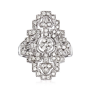 Ross-Simons 1.00 ct. t.w. Diamond Art Deco-Inspired Ring in Sterling Silver. Size 7