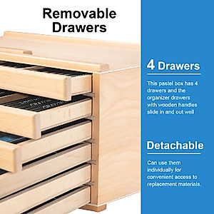 Falling in Art Wooden Pastel Storage Box, Artist Supply Storage Box With 6 Removable Drawer, Portable Organizer Box for Pencils, Markers, Brushes and Painting Tools