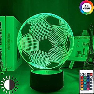 Windgro 3D Illusion Football Night Light for Kids Soccer Football Desk Lamp Football Gifts, Football Night Lights for Boys Room 16 Color Changes and Remote Control, Birthday, Christmas Gift
