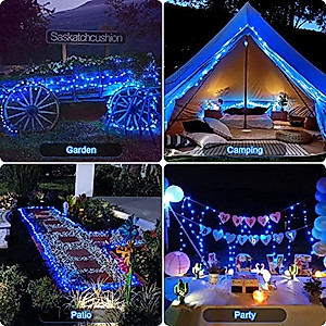 JMEXSUSS 2 Pack Blue Solar Christmas Lights, 33ft 100 LED Solar String Lights Outdoor Waterproof, 8 Modes Copper Wire Mini Solar Fairy Lights for Outside Patio Garden Tree Party Christmas Decorations