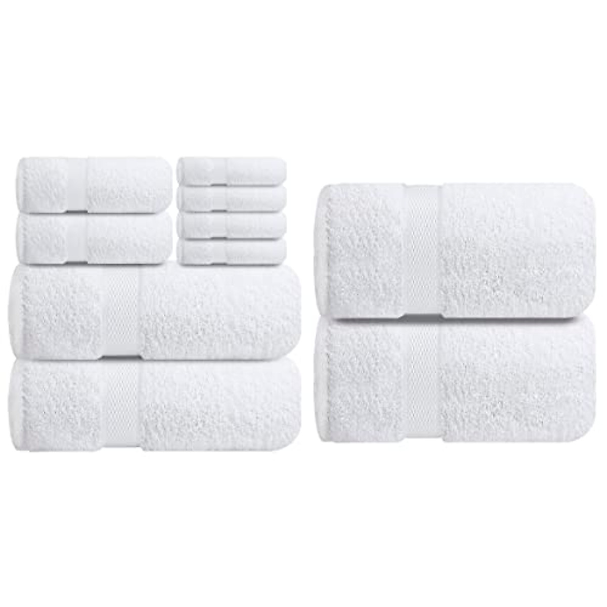 Premium White Bath Towels Set - [Pack of 8] 100% Cotton Highly Absorbent 2 Bath Towelsel, 2 Hand Tows and 4 Washcloths + Bath Sheets – Pack of 2, 35x70 Inches Large Bath Sheet Towel