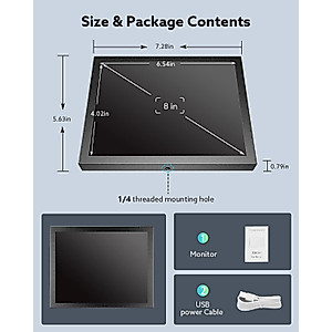 Eyoyo 8 inch Small Mini Monitor 1024x768 Resolution Car Rear View TFT LCD Screen Display with HDMI/VGA/AV Video Input for PC DVD DVR CCD 140 Degree Wi