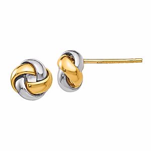 14K Solid Two Tone Gold Twisted Love Knot Symbol Stud Earrings