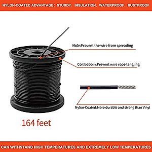 String Lights Hanging Kit,Globe String Lights Suspension Kit,Outdoor Light Guide Wire,Includ 164 FT Nylon-Coated Stainless Steel Wire Rope Cable,Turnbuckle and Hooks,Enough Accessories,Use Manual