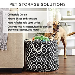 Bone Dry Pet Storage Collection Striped Paw Patch Bin, Small Round, Grayz, Medium Breeds