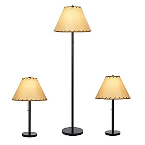Catalina Lighting 22972-000 Rustic Cabin Lodge 3-Piece Table & Floor Lamp Set with Pull Chain, LED Bulb Included, 58", Dark Bronze Solid Shade