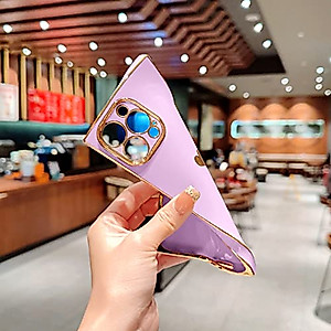 Tzomsze Square iPhone 14 Pro Case, Cute Cases Full Camera Protection, Reinforced Corners TPU Cushion Shockproof Edge Bumper Cover iPhone 14 Pro Phone Case [6.1 inches] -Purple