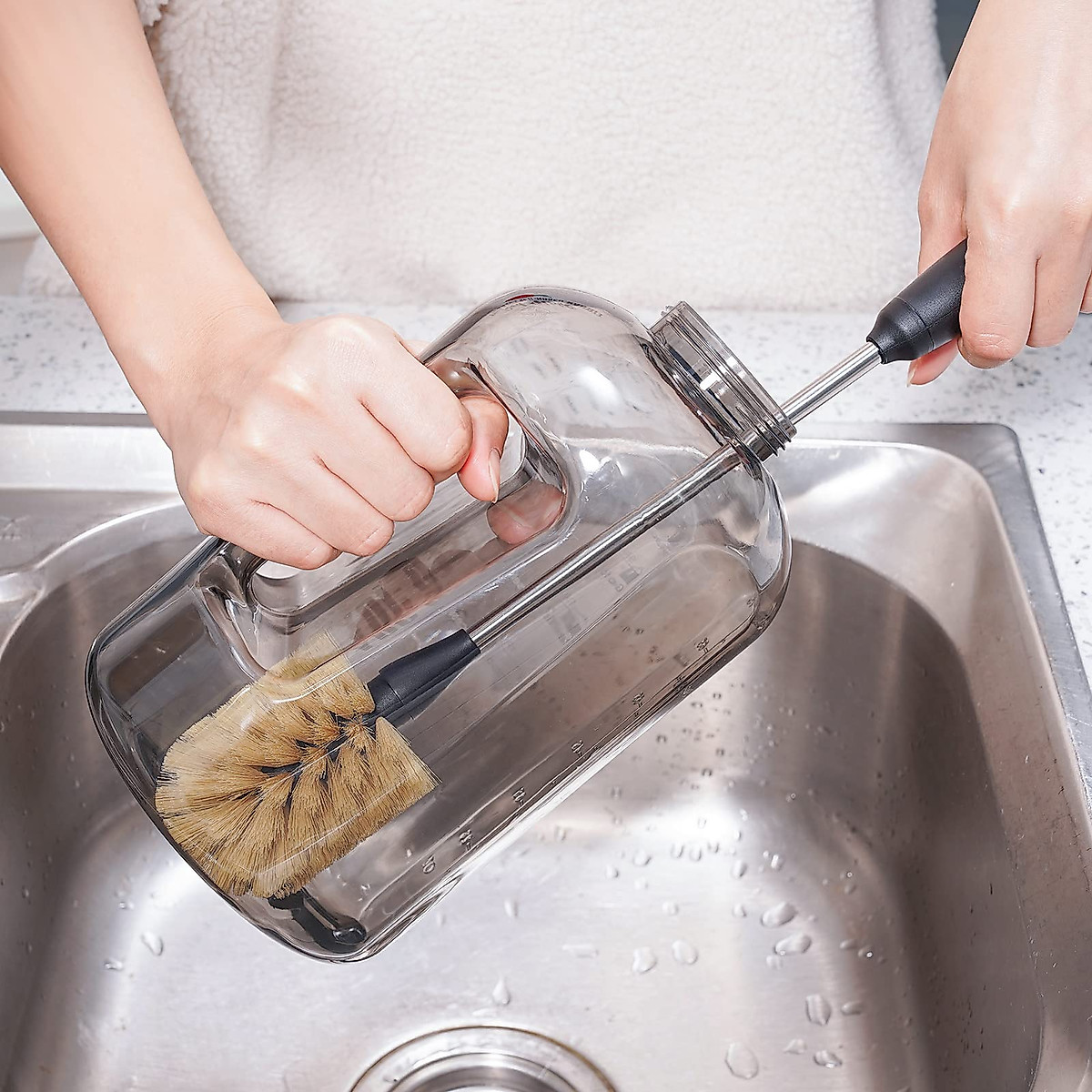 Purtribe Water Bottle Cleaning Scrubbing Brush, Stainless Steel Bottle Brush, Compatible with Sport Bottles, Tumblers, Water Cups, Coffee Mugs, Wine Decanters, Glasswares, Round, 1 Pack (13 in)