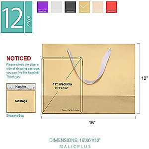 MALICPLUS 12 Extra Large Gift Bags 16x6x12 Inches, Luxury Large Gift Bags with Handles for All Occasions (Gold with Grass Texture)