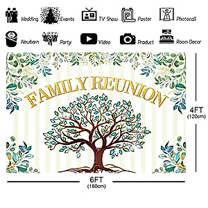 6x4ft Family Reunion Backdrop Family Tree Leaves Welcome to Our Family Members Photography Background Gathering Gold and Green Party Decorations Supplies Photo Banner Booth Props