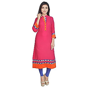 Indian Women's Embroidered Rayon Kurti Red Top By Chichi, Large