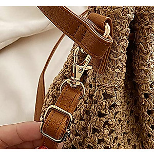 Obosoyo Women Straw Bucket Bags Drawstring Beach Bag Handwoven Crochet Tassel Purse Bohemian Shoulder Handbag
