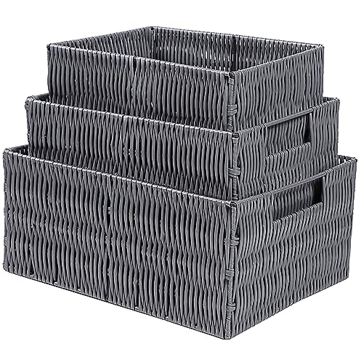 Elevon Handmade Wicker Storage Baskets Organizer Bins, Set of 3, Gray