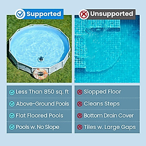 Vidapool Cordless Robotic Pool Vacuum Cleaner,Portable Swimming Pool Vacuum Self-Parking Technology with LED Indicator,Ideal for Above Ground/Flat Pools up to 860 Sq.Ft,Lasts 90 Mins-Grey