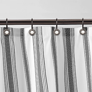 Oil Rubbed Bronze Shower Curtain Hooks, Decorative Sunflower Shower Curtain Rings for Bathroom Shower Curtain Rods and Liner,Metal Shower Hooks, Floral Pearl Shower Rings for Curtain Set of 12