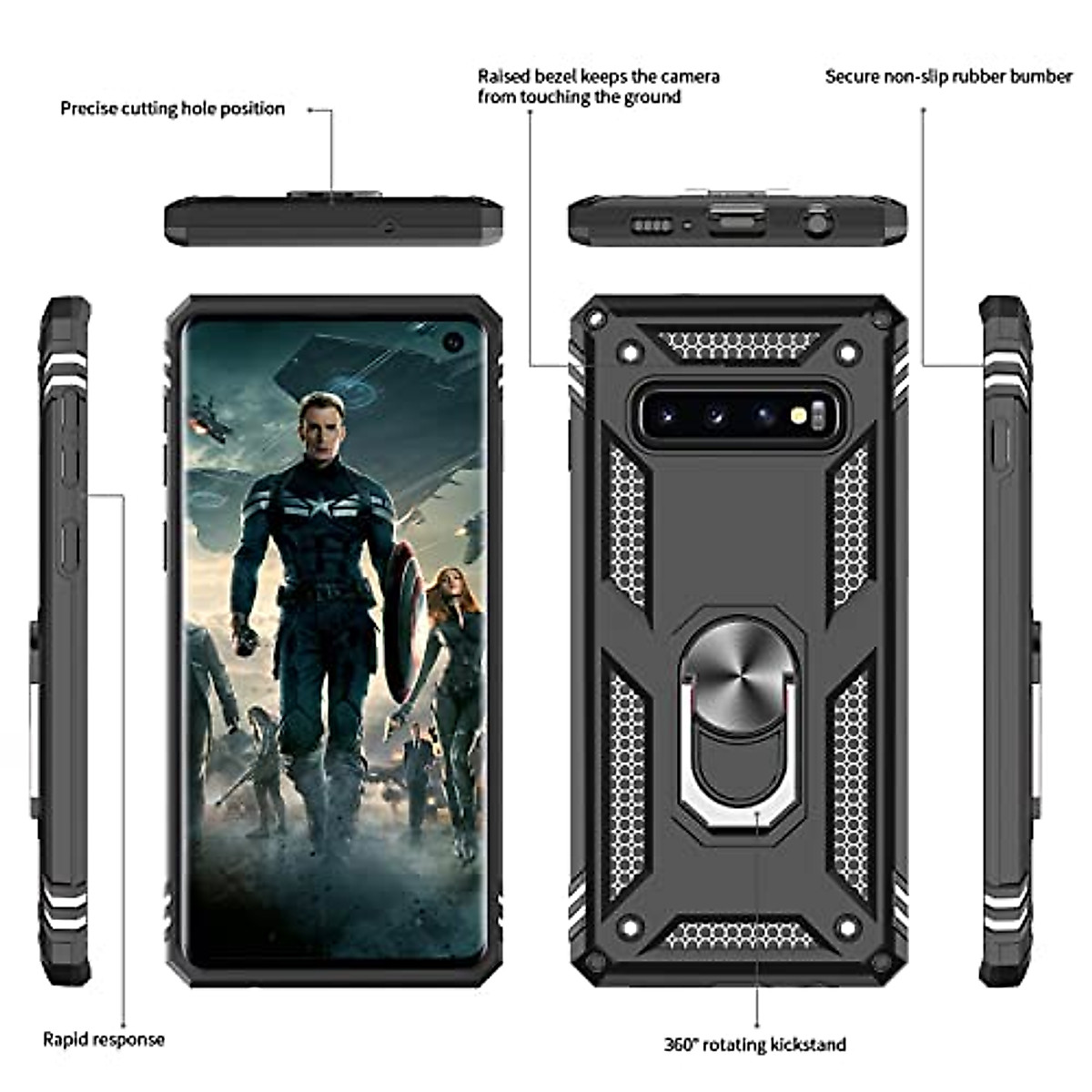 LeYi for Samsung Galaxy S10 Case [Not Fit S10 Plus], Samsung S 10 Case with [2 PCS] 3D Curved Screen Protector and Camera Lens Protector, Military-Grade Phone Case with Ring Stand for S10, Black