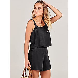 ANRABESS Linen Two Piece Outfits For Women Lounge Matching Sets For Women Clothing Linen Shorts Crop Tops 2023 Trendy Clothes Summer Romper Pajama Beachwear 1020heise-M