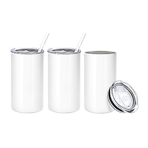 YOUKE OLA 16 Pack Sublimation Tumblers Blanks Bulk Sublimation Cups Skinny Straight Tumbler Stainless Steel Double Wall Insulated Water Bottles with Lid & Straw for DIY Gift, 12oz White