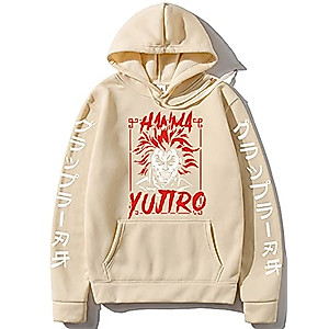 Hanma Baki Cosplay Hoodie Unisex Baki The Grapple Hollaween Jacket Pullover Sweatshirt Hanma Yujiro Sweater Coat Hoody (Large, F-off white 2)