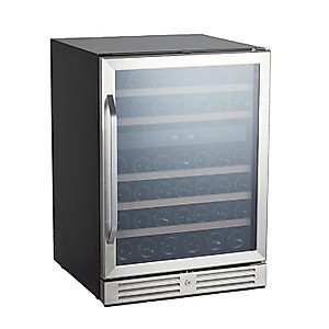 Towallmark 24 Inch Wine Cooler Refrigerator-46 Bottle, Dual Zone Seamless Stainless Steel Built-in Freestanding Wine Fridge, Double-Layer Tempered Glass Door with Lock, Under Counter Wine Cellar