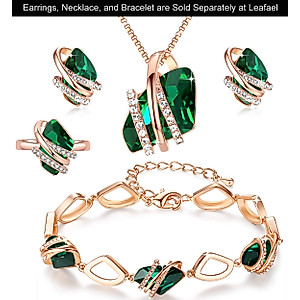 Leafael Wish Stone Women's Adjustable Crystal Open Ring (Emerald Green Rose Gold Plated) Gifts for Women May Birthstone Jewelry, Size 6.5-8