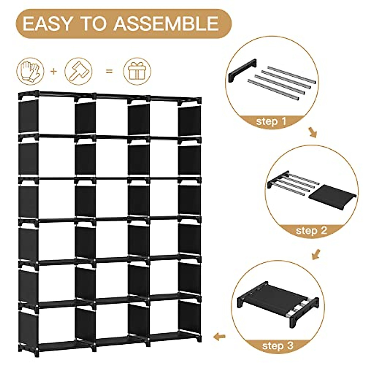 REIBII Bookshelf for Bedroom Book Shelf Organizer Bookcase Tall Book Case 18 Cube Storage Organizer Cube Shelf Black Cubby Storage Organizer Shelves for Bedroom Living Room Closet Office DIY