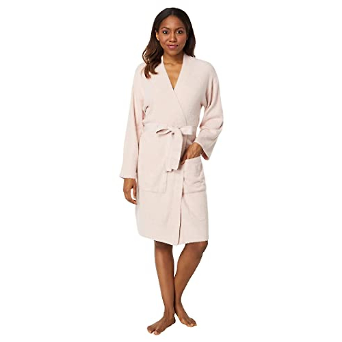 Barefoot Dreams CozyChic Lite® Barbie Robe Dusty Rose/White SM (US 6-8)