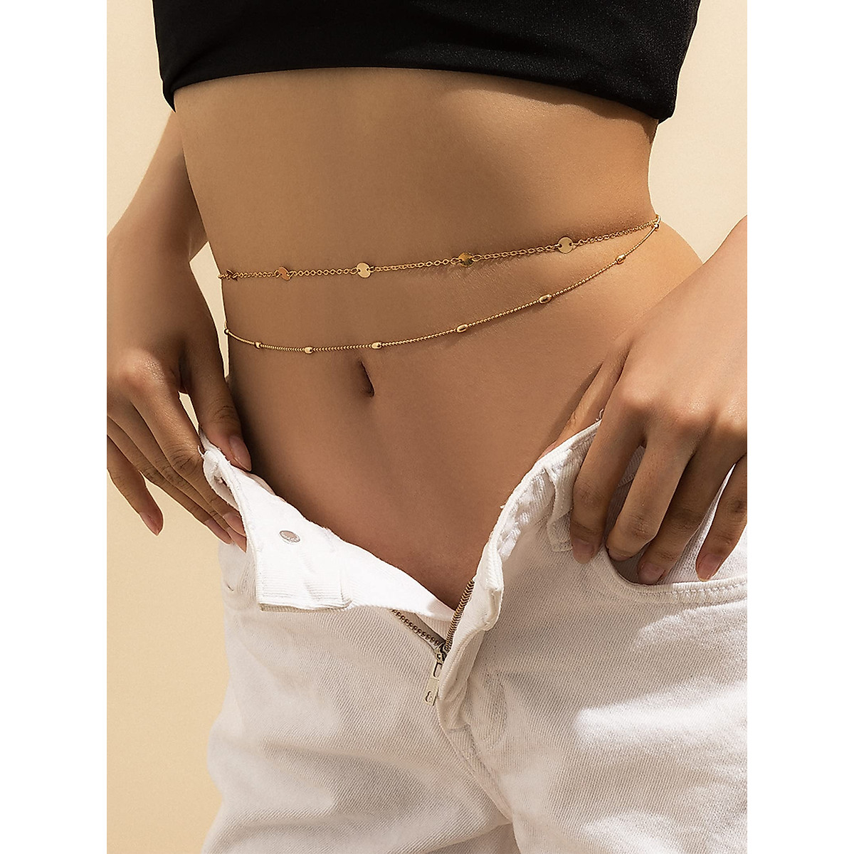 Waist Chain Belt Body Chain Gold Chain Belt Waist Beads Chains for Women Layered Belly Beads Chain Jewelry Gifts for Women Trendy Stocking Stuffers