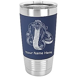 LaserGram 20oz Vacuum Insulated Tumbler Mug, Cobra Snake, Personalized Engraving Included (Silicone Grip, Navy Blue)