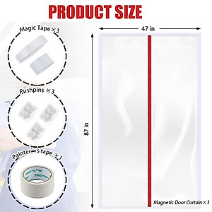 Preboun 3 Sets Dust Barrier Magnetic Dust Barrier Door Kit 4' x 7.5' Construction Dust Barrier Plastic Barrier for Construction Self Closing Plastic Door Curtain for Doorways Room (Red)
