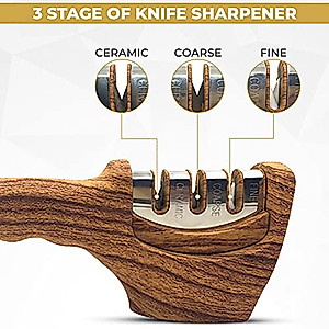 Speedy Barcodes Voguish Kitchen 3-stage wooden grained manual knife sharpener,Kitchen Knife Accessories to Repair,Grind,Polish Blade,Professional Knife Sharpening Tool for Kitchen Knives