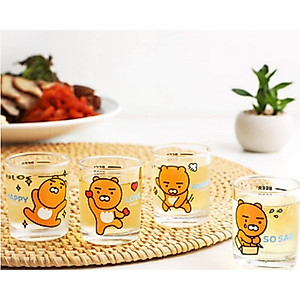 KAKAOFRIENDS Imotion Soju Clear Glasses For Alcohol Drinks Set of 4(soju glass 소주잔), Soju Shot Glasses Set Character Glass, For Party Dishwasher Safe Clarity Glassware