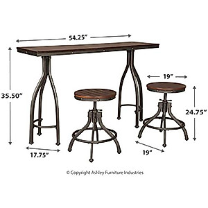 Signature Design by Ashley Odium Urban Counter Height Dining Table Set with 2 Bar Stools, Gray
