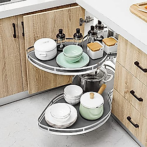 Blind Corner Cabinet Pull Out for More Than 860mm Cabinet Swing Left Pull Out Kitchen Cabinet Shelf Organizer with Soft Close And 2 Tiers Swing Tray, Left Open
